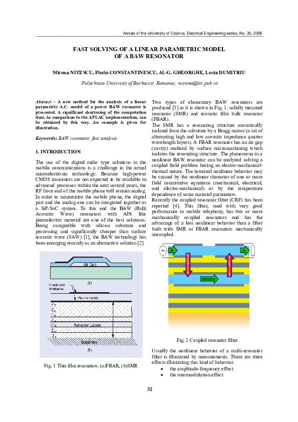 (PDF) Fast Solving of a Linear Parametric Model of a BAW Resonator