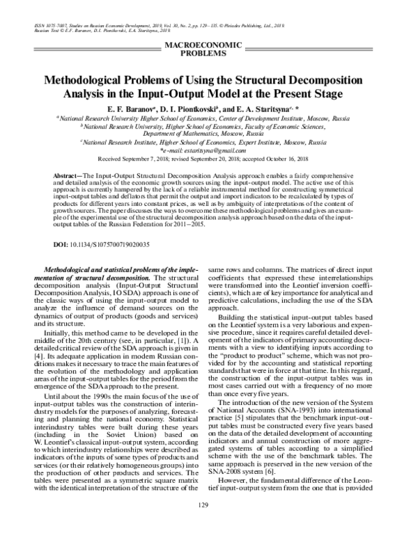 Pdf Methodological Problems Of Using The Structural Decomposition Analysis In The Input Output