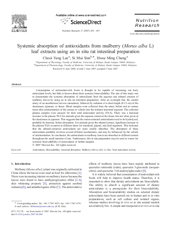 (PDF) Systemic absorption of antioxidants from mulberry (Morus alba L ...