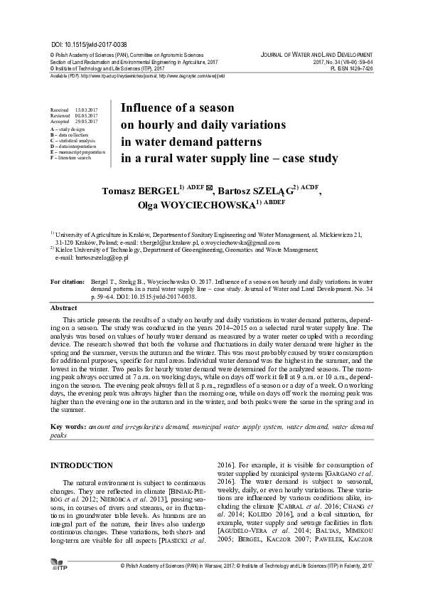(PDF) Influence of a season on hourly and daily variations in water ...