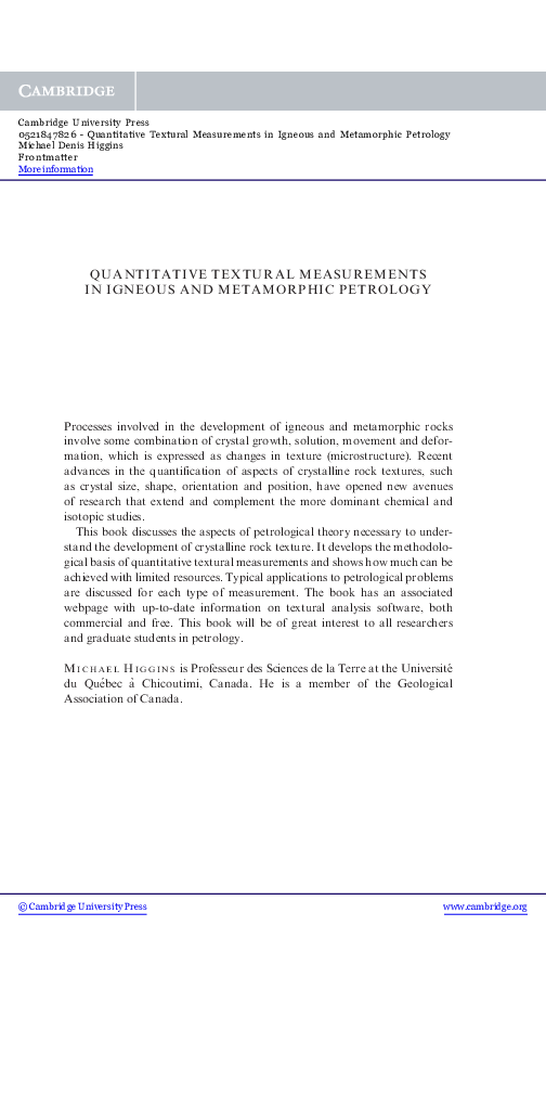 (PDF) Quantitative Textural Measurements in Igneous and Metamorphic Petrology