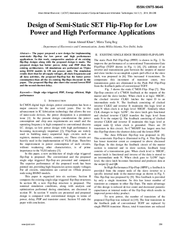 (PDF) Design of Semi-Static SET Flip-Flop for Low Power and High Performance Applications