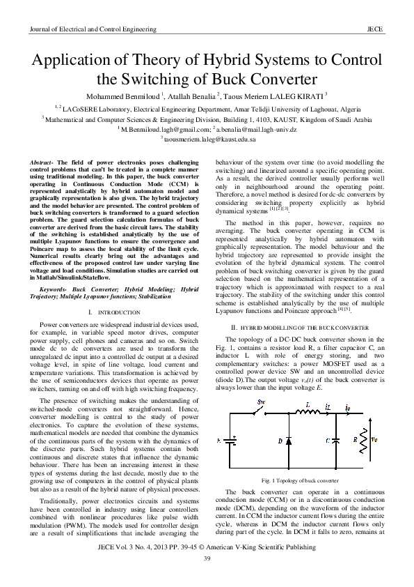 (PDF) Application of Theory of Hybrid Systems to Control the Switching of Buck Converter ...
