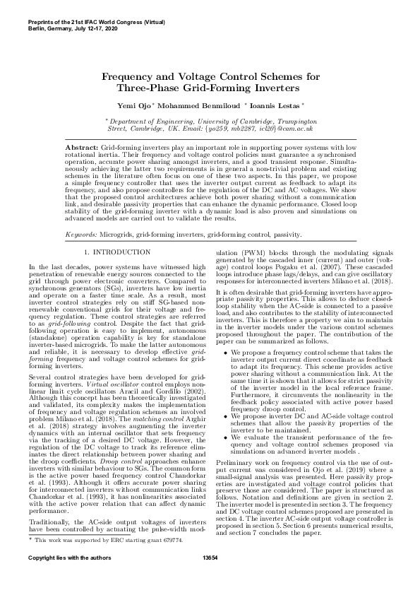 Pdf Frequency And Voltage Control Schemes For Three Phase Grid
