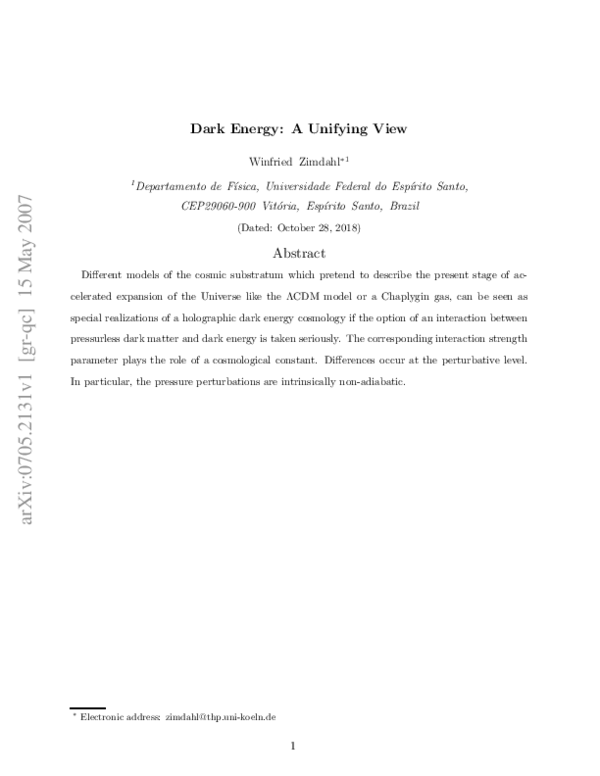 (PDF) Dark Energy: A Unifying View