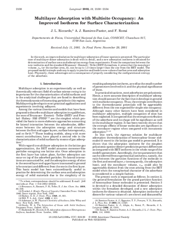 (PDF) Multilayer Adsorption with Multisite Occupancy: An Improved ...