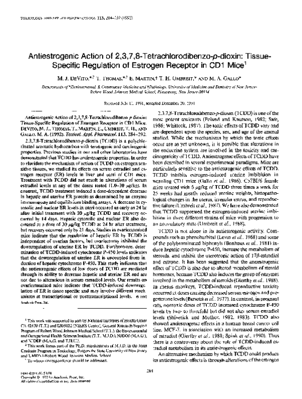(PDF) Antiestrogenic action of 2,3,7,8-tetrachlorodibenzo-p-dioxin ...