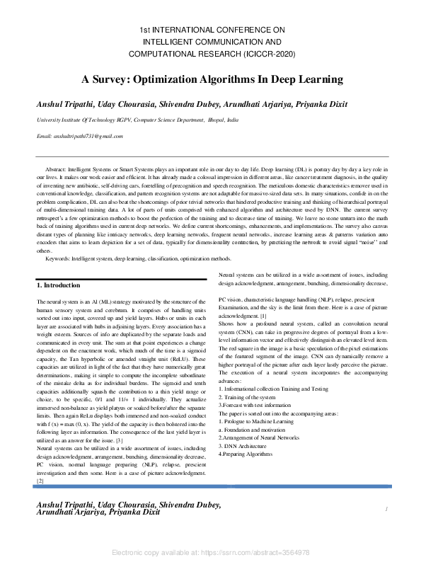 Pdf A Survey Optimization Algorithms In Deep Learning