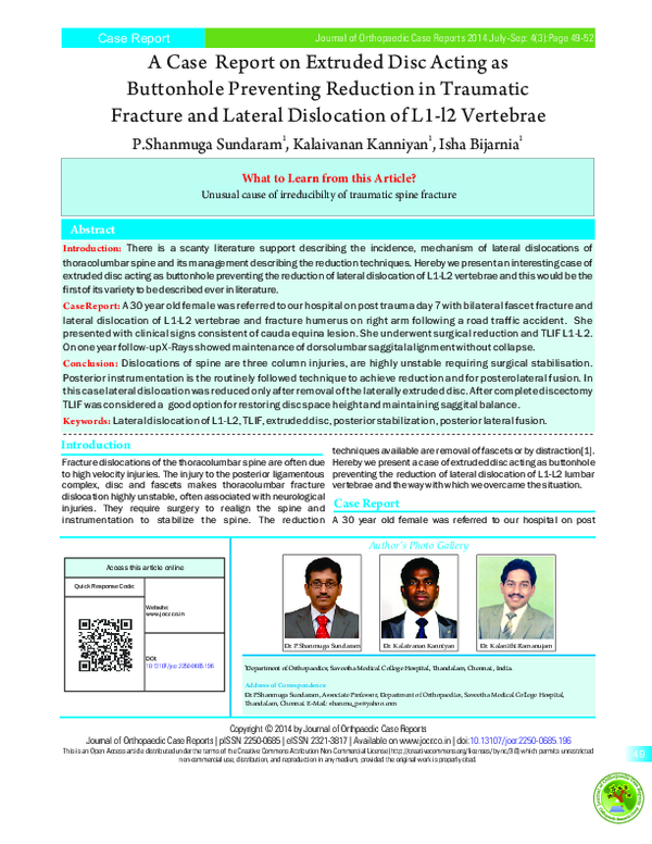 (PDF) A Case Report on Extruded Disc Acting as Buttonhole reventing ...