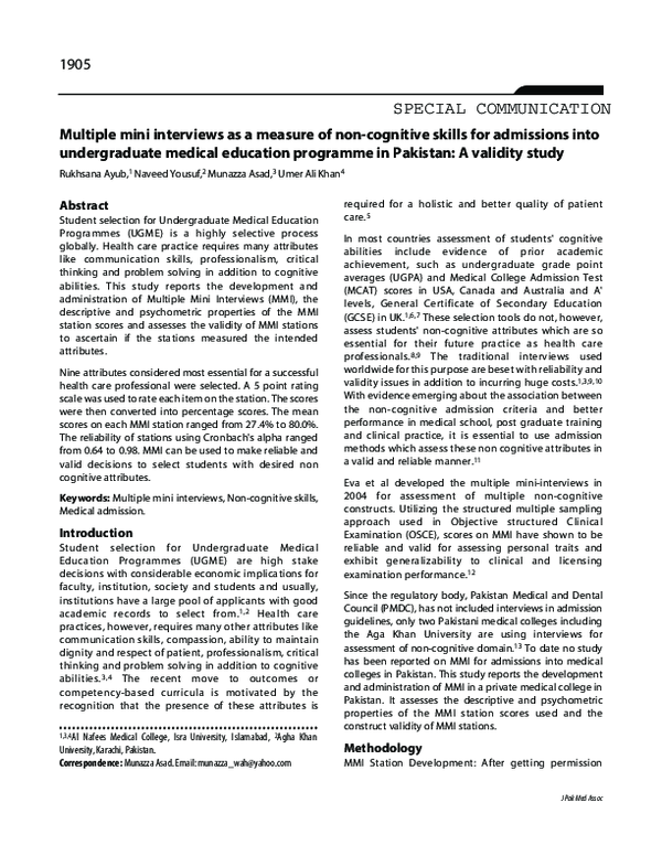 (PDF) Multiple mini interviews as a measure of non-cognitive skills for ...