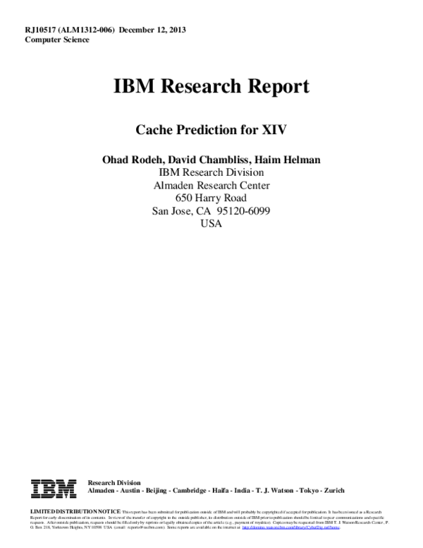 (PDF) Cache Prediction for XIV