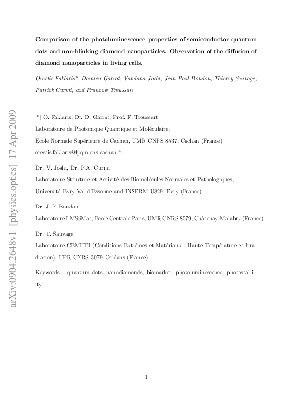 (PDF) Diamond Nanoparticles