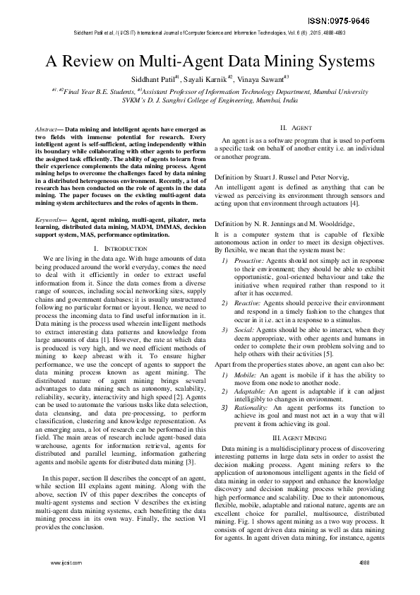 (PDF) Multi-Agent Systems in Data Mining: A Review of Architectures