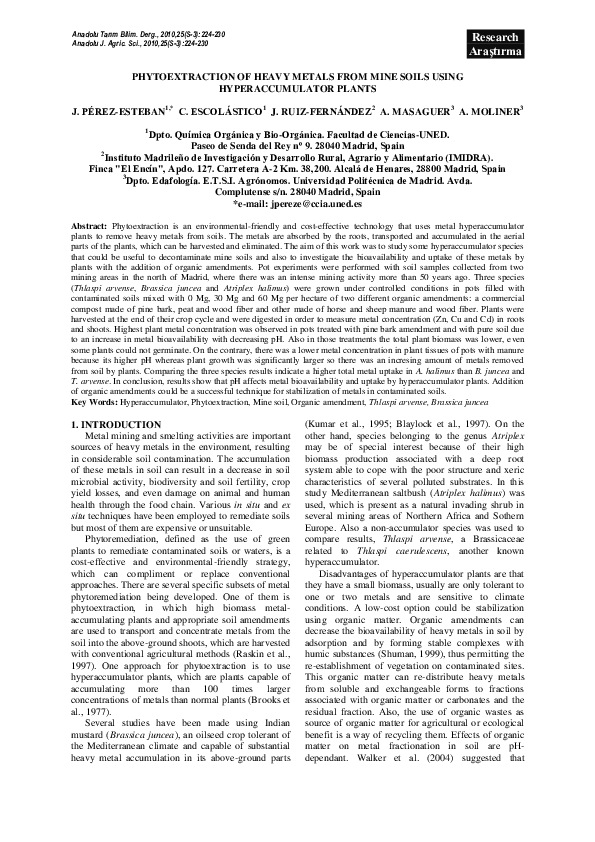 (PDF) Phytoextraction of Heavy Metals from Mine Soils Using Hyperaccumulator Plants