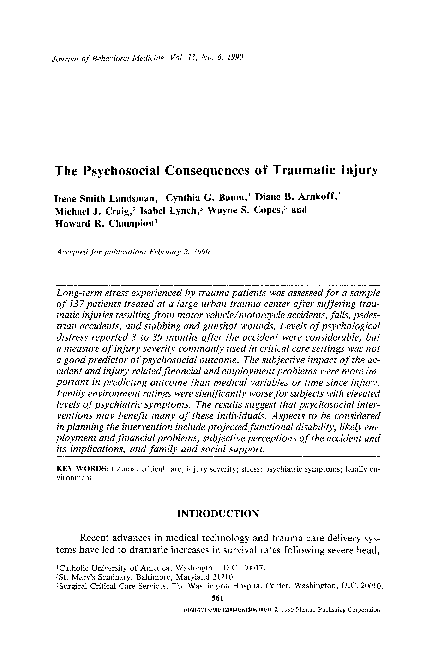 (PDF) The psychosocial consequences of traumatic injury | Cynthia Baum ...
