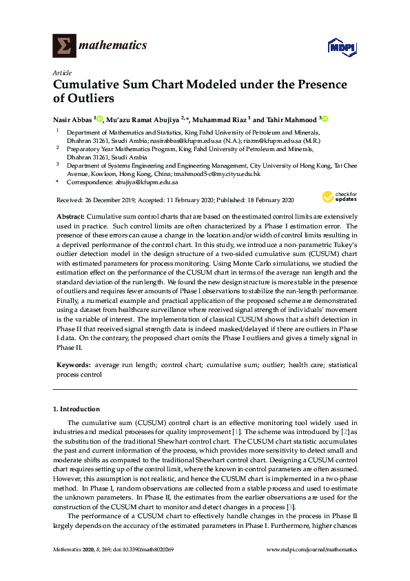 (PDF) Cumulative Sum Chart Modeled under the Presence of Outliers