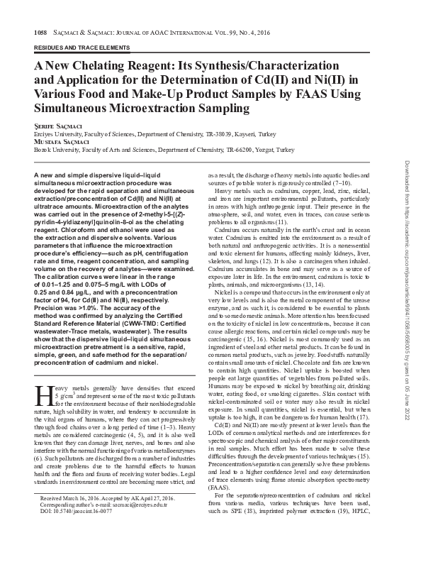 (PDF) A New Chelating Reagent: Its Synthesis/Characterization and Application for the ...