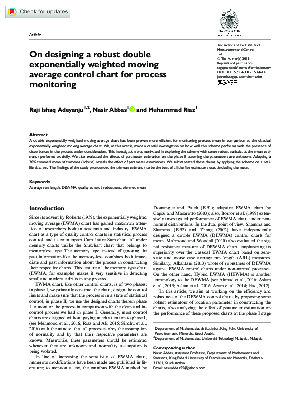 (PDF) On designing a robust double exponentially weighted moving average control chart for ...