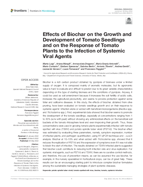 (PDF) Effects of Biochar on the Growth and Development of Tomato ...