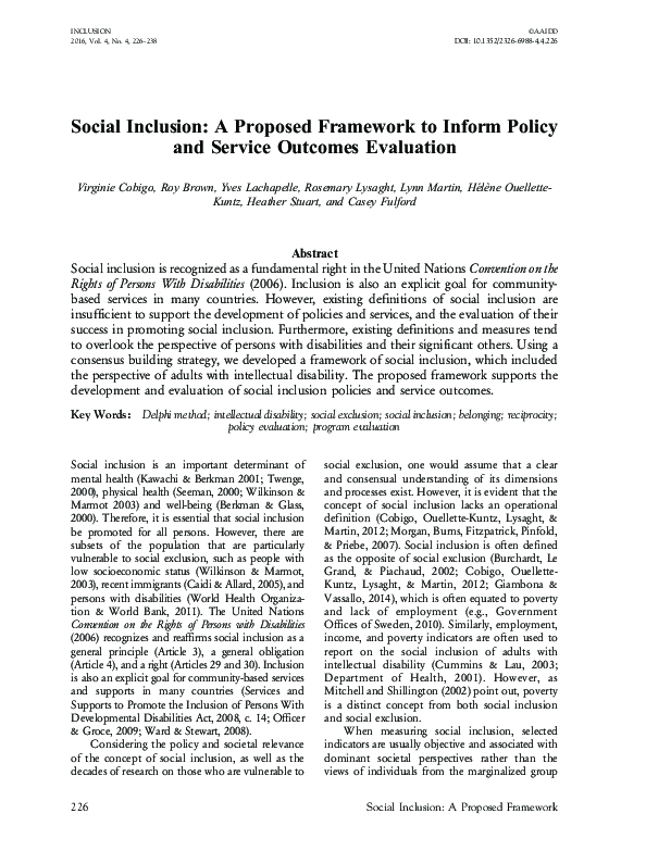 (PDF) Social Inclusion: A Proposed Framework to Inform Policy and ...