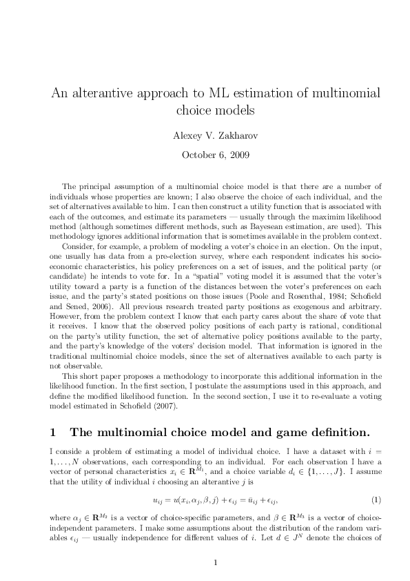 (PDF) An Alternative Approach to Ml Estimation of Multinomial Choice Models