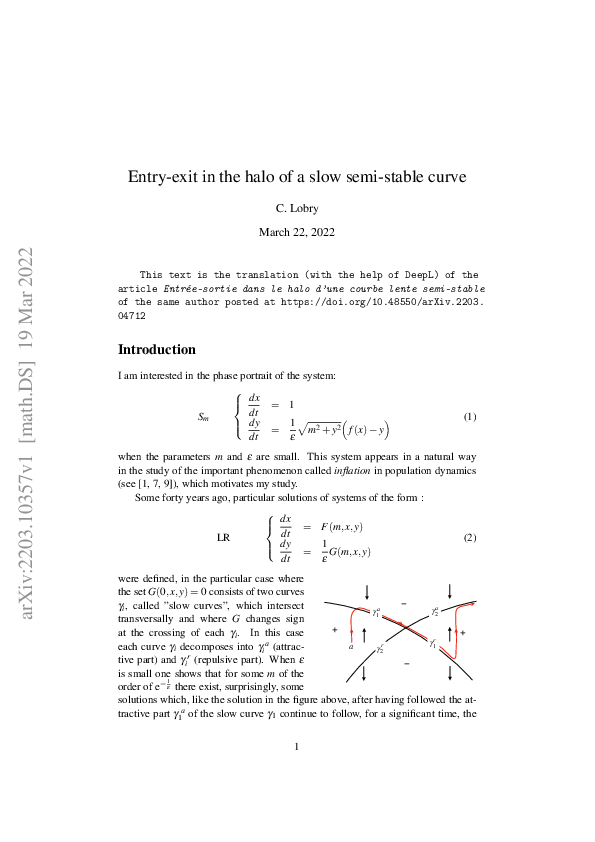 (PDF) Entry-exit in the halo of a slow semi-stable curve | Claude Lobry - Academia.edu