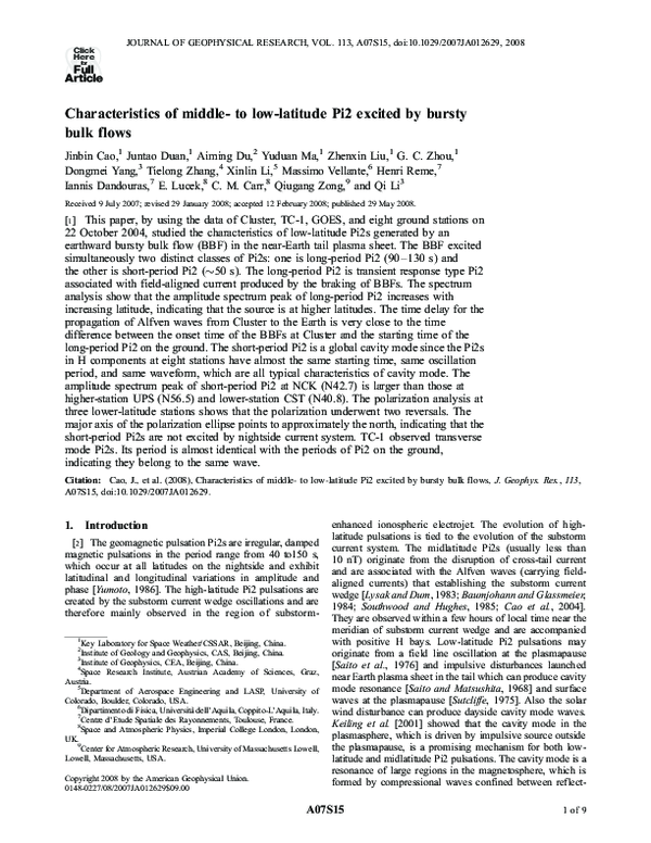 (PDF) Characteristics of middle- to low-latitude Pi2 excited by bursty ...