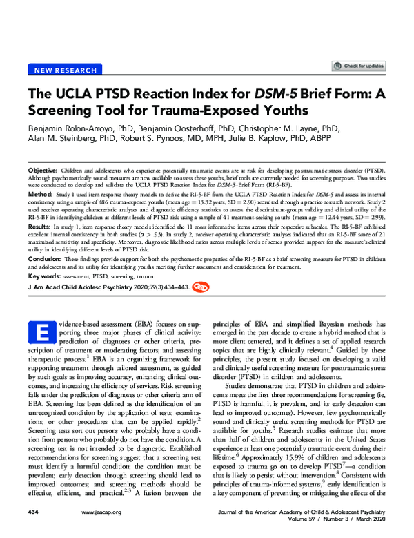 (PDF) The UCLA PTSD Reaction Index for DSM-5 Brief Form: A Screening ...