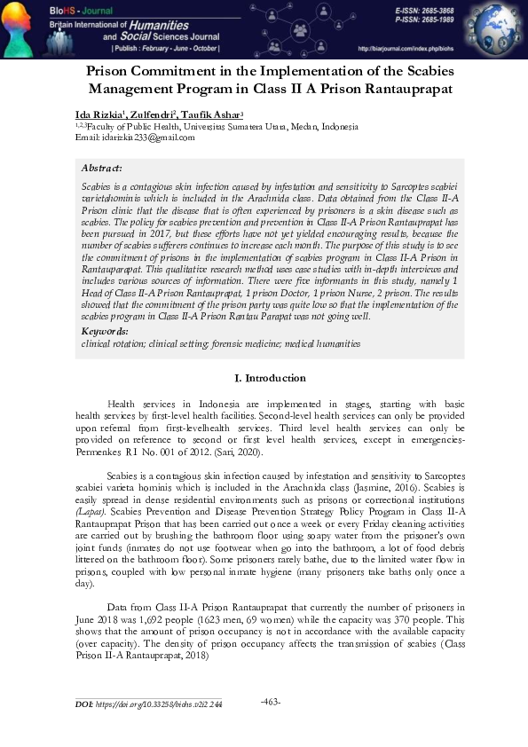 (PDF) Prison Commitment in the Implementation of the Scabies Management ...