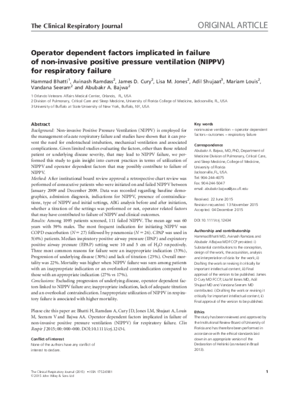 (PDF) Operator dependent factors implicated in failure of non-invasive ...