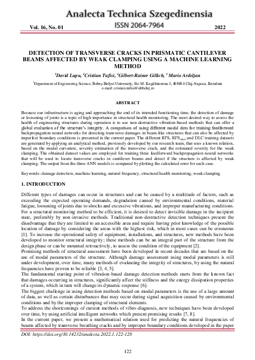 (PDF) DETECTION OF TRANSVERSE CRACKS IN PRISMATIC CANTILEVER BEAMS AFFECTED BY WEAK CLAMPING ...