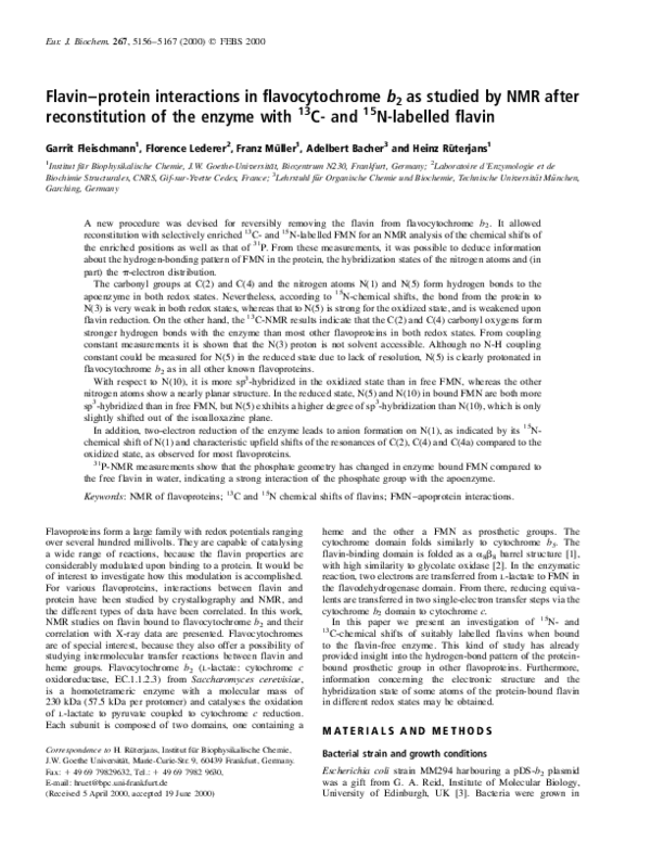 (PDF) Flavin-protein interactions in flavocytochrome b2 as studied by ...