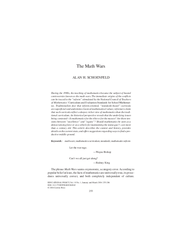 (PDF) The Math Wars