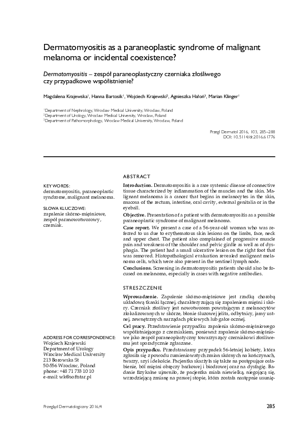 (PDF) Dermatomyositis as a paraneoplastic syndrome of malignant ...