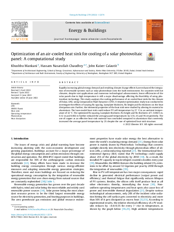(PDF) Optimization of an air-cooled heat sink for cooling of a solar ...