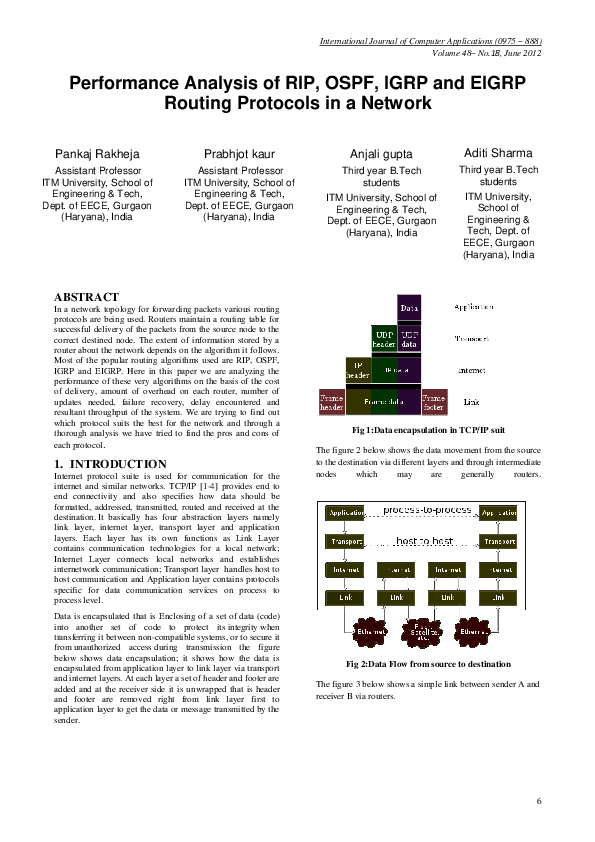 Pdf Performance Analysis Of Rip Ospf Igrp And Eigrp Routing Protocols In A Network