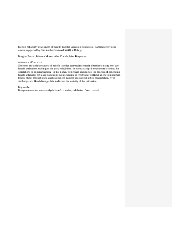 (PDF) Ex-Post Reliability Assessment of Benefit Transfer Valuation ...