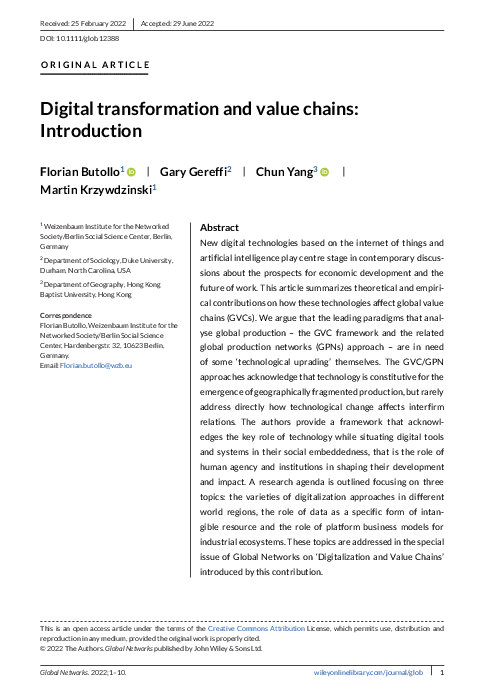 (PDF) Digital transformation and value chains: Introduction