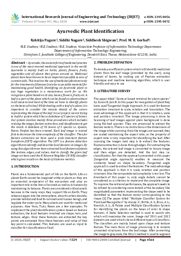 (PDF) Ayurvedic Plant Identification
