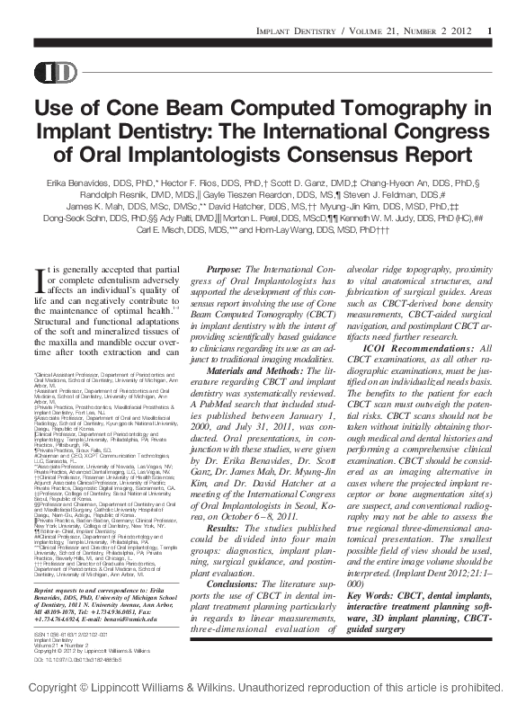 (PDF) Use of Cone Beam Computed Tomography in Implant Dentistry
