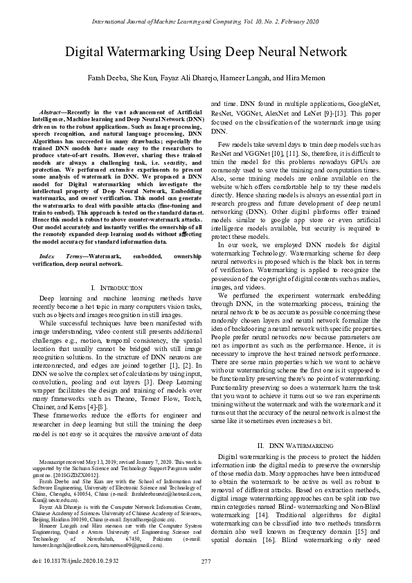 (PDF) Digital Watermarking Using Deep Neural Network