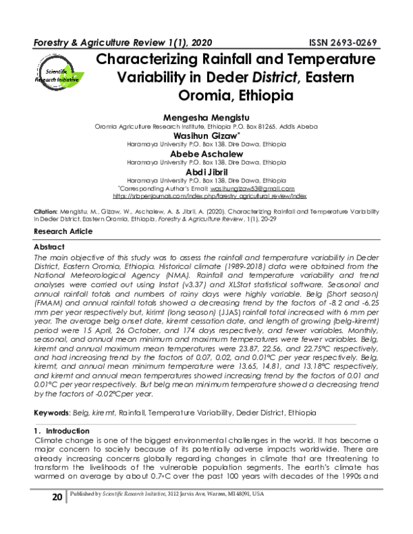 (PDF) Characterizing Rainfall and Temperature Variability in Deder ...