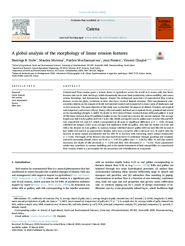 (PDF) A global analysis of the morphology of linear erosion features