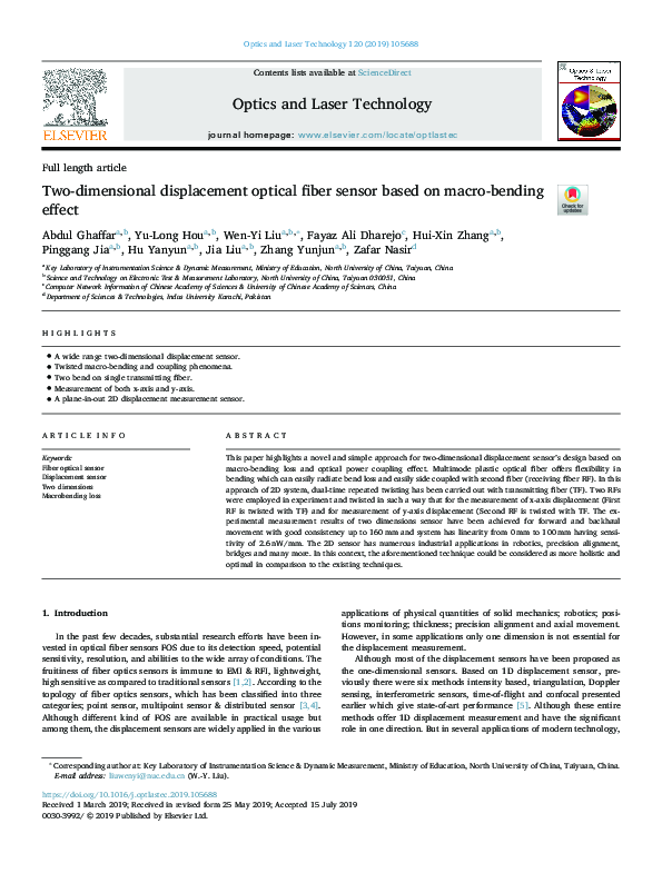 (PDF) Two-dimensional displacement optical fiber sensor based on macro-bending effect