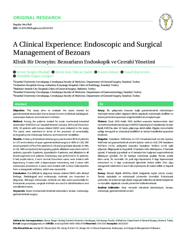 (PDF) A Clinical Experience: Endoscopic and Surgical Management of Bezoars