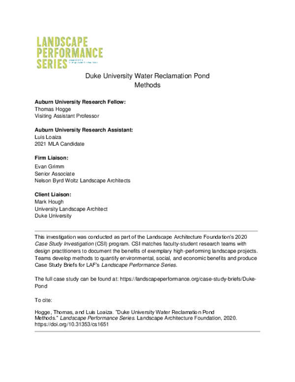 (PDF) Duke University Water Reclamation Pond Methods