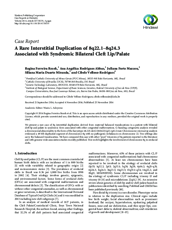 (PDF) A Rare Interstitial Duplication of 8q22.1–8q24.3 Associated with ...