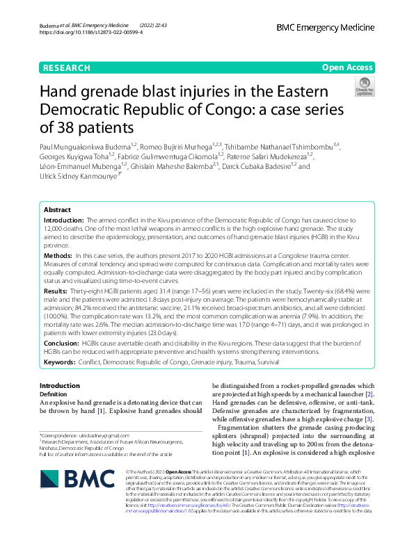 (PDF) Hand grenade blast injuries in the Eastern Democratic Republic of ...