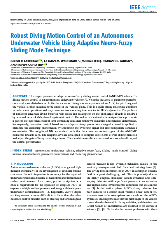 (PDF) Robust Diving Motion Control of an Autonomous Underwater Vehicle Using Adaptive Neuro ...
