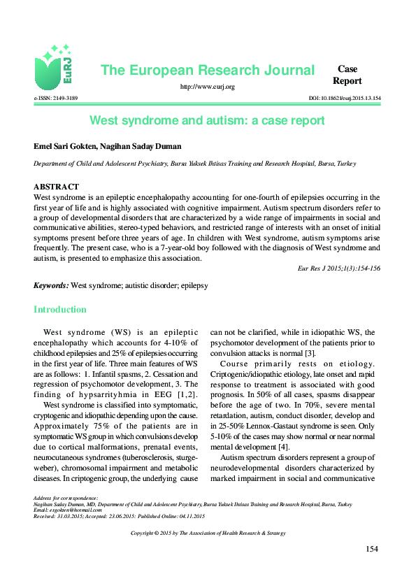 (PDF) West syndrome and autism: a case report